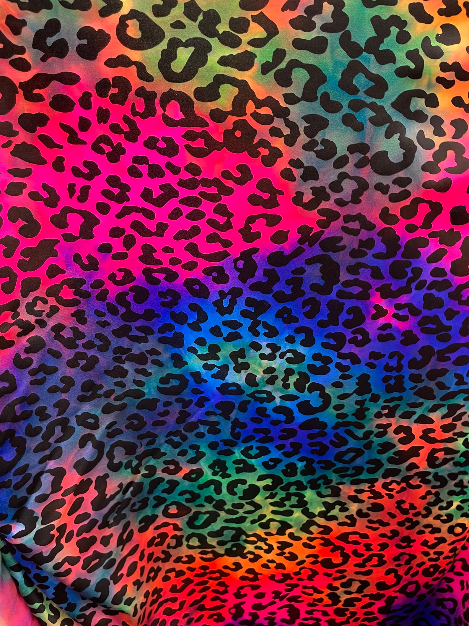 Premium Leopard Design Print on Tie Dye Nylon Spandex 4-way Stretch 58/ ...