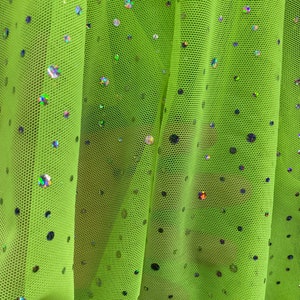 New Power Mesh Neon Green With Hologram Sequins All Over 4-way Stretch ...