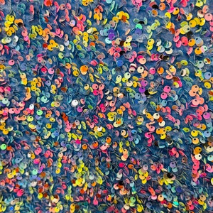 Deluxe Sequins Multi Pastel Colors Embroidered on Stretch Velvet 4-way ...