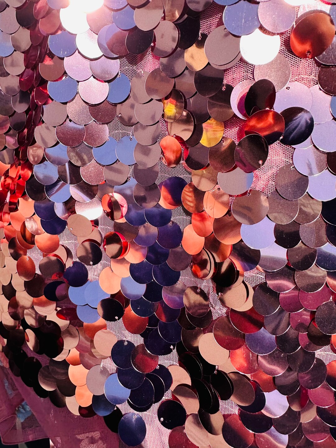 New Shiny Pink Big Paillette Sequins 20mm Size on Stretch Mesh Base 58/ ...