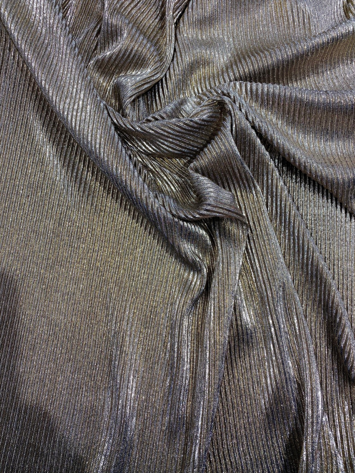 New Metallic Poly Pleated Black/gold Medium Weight Fabric | Etsy