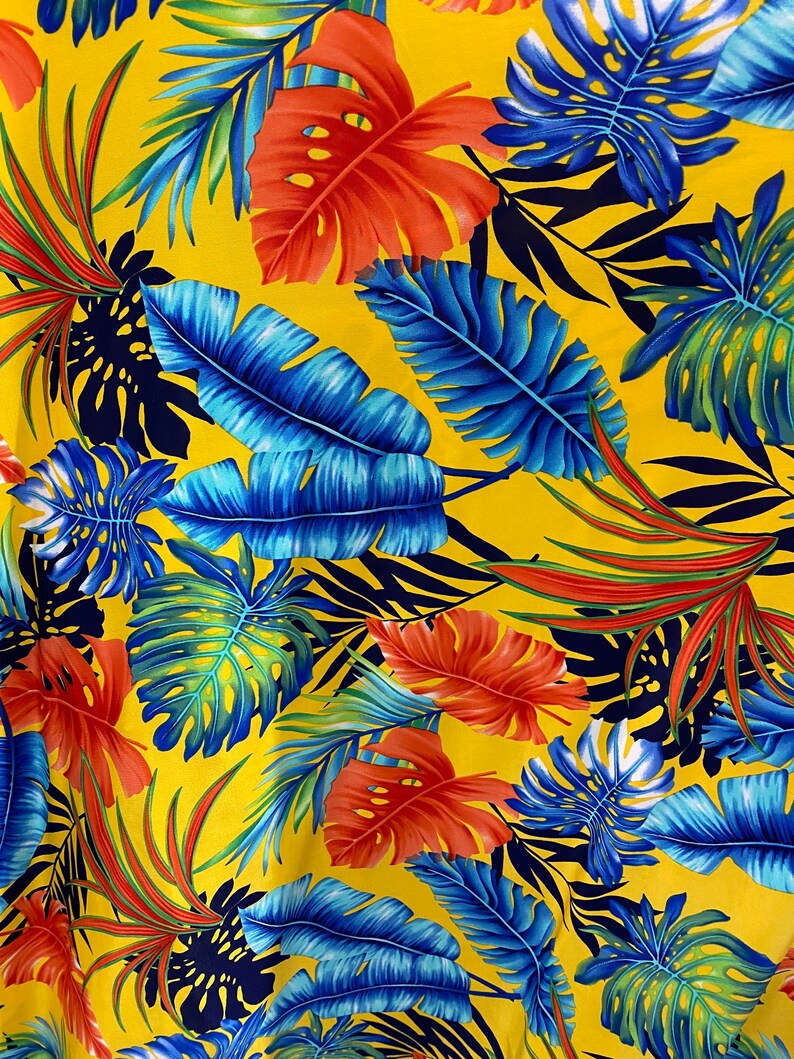 New Hawaiian Design Yellow/multicolor Print on Poly Spandex | Etsy
