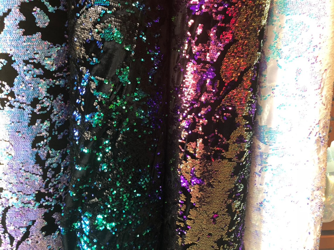 New Iridescent Patch Sequins on Heavy Stretch Velvet 4way 2tone Sequins ...