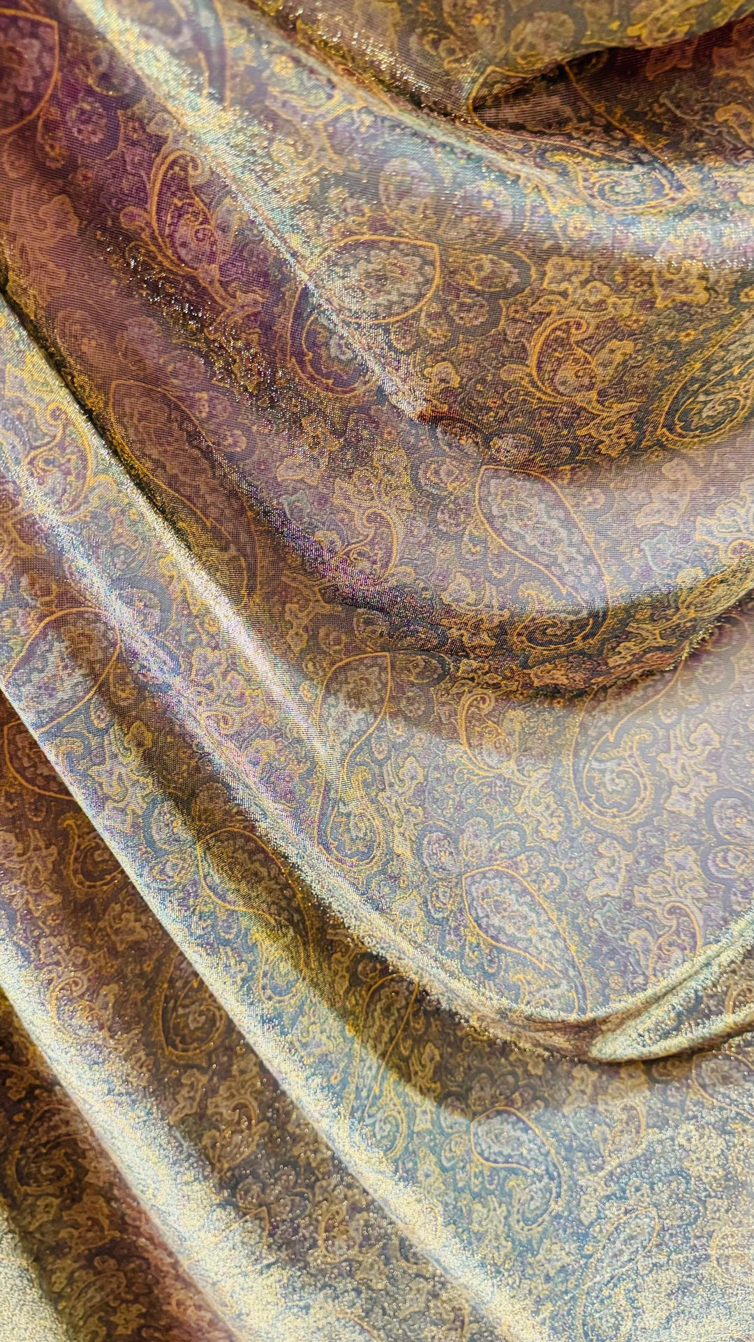 New Metallic Iridescent Paisley Mesh Gold/multicolor 2-way Stretch 58/ ...