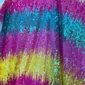 Rainbow Sequins Luxury Sequins Embroidered on Stretch Mesh 2-way 58/60 ...