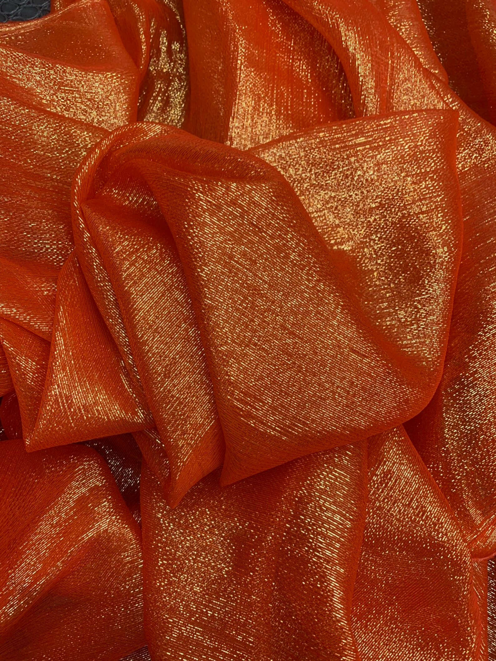 Silk metallic chiffon orange/gold 2way Stretch 44/45 | Etsy