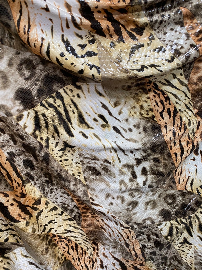 New Exotic Multi Animal Print Taupe Multicolor With Clear Foil Print on ...