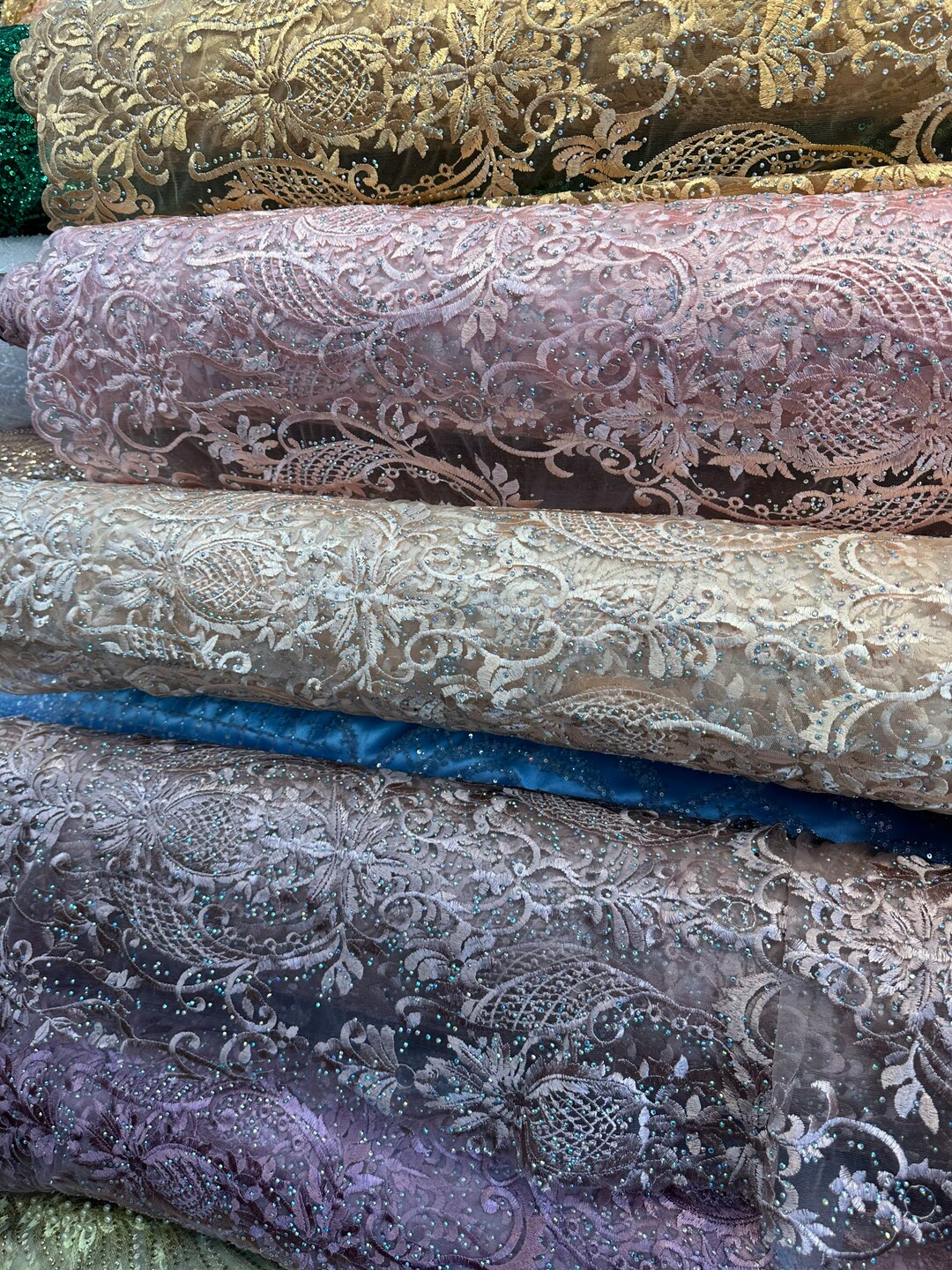 Luxury Rhinestone France Lace High Quality Embroidered Lace 2-way ...