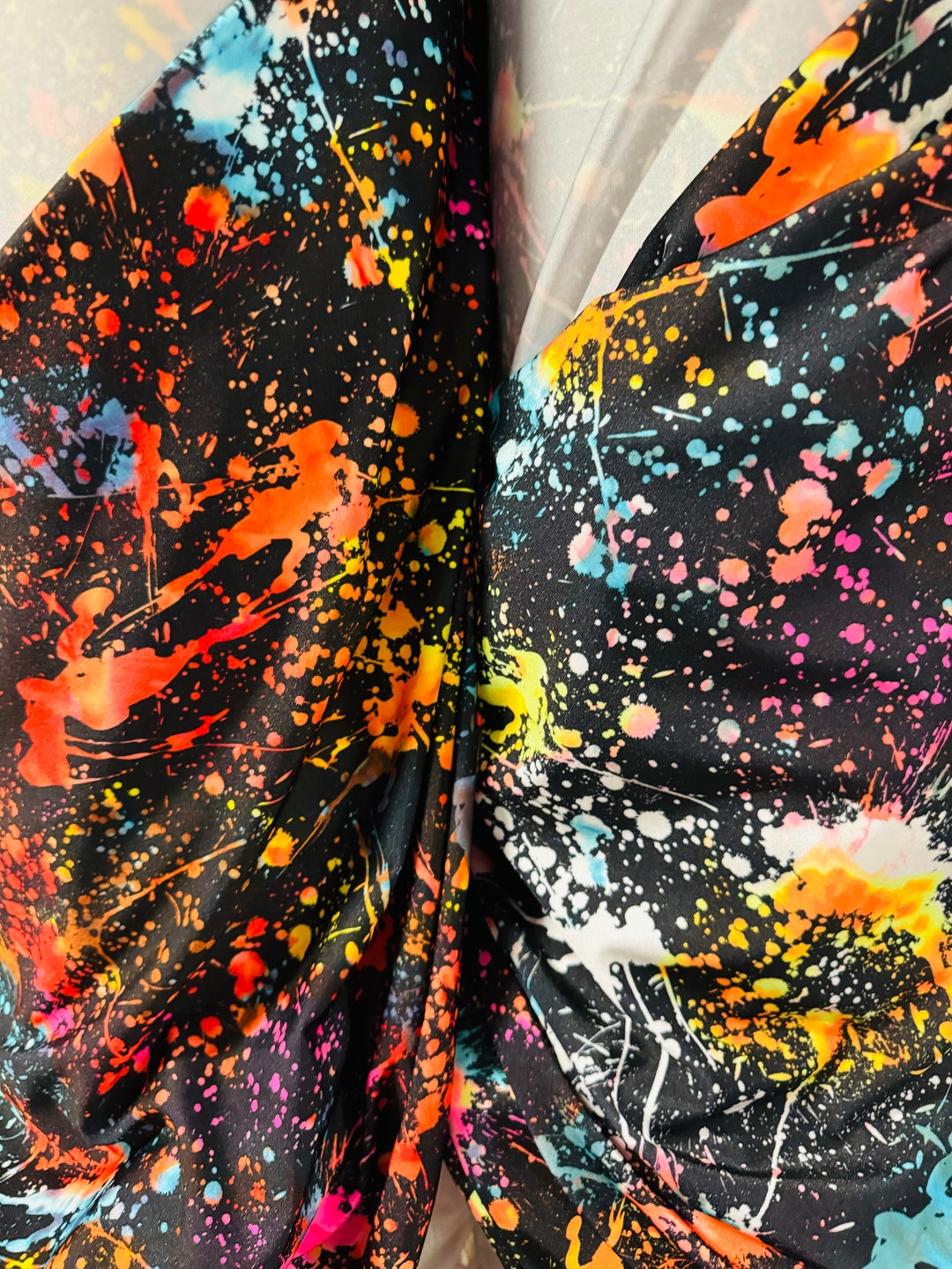 Luxury Splatter Paint Design Black/multicolor Print on Nylon Spandex 4 ...