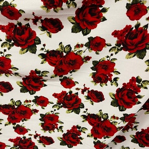 New Red Roses Design Print on Poly Spandex 4-way Stretch 58/60” Sold by ...