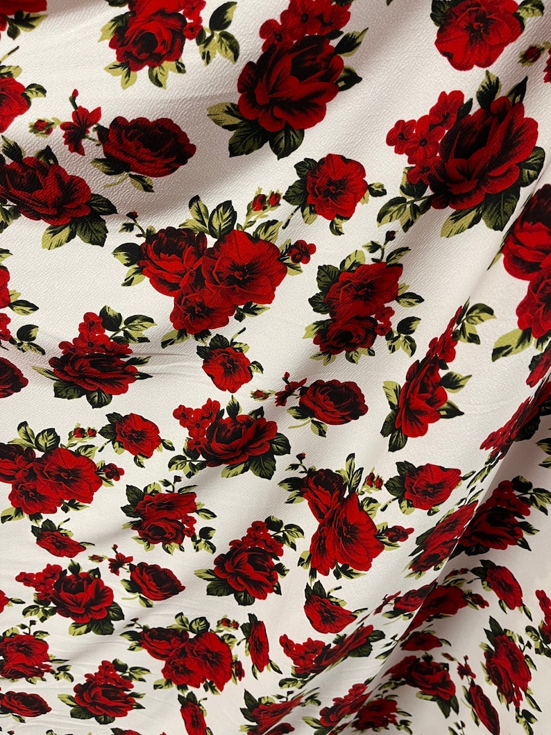 New Red Roses Design Print on Poly Spandex 4-way Stretch 58/60” Sold by ...