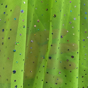 New Power Mesh Neon Green With Hologram Sequins All Over 4-way Stretch ...