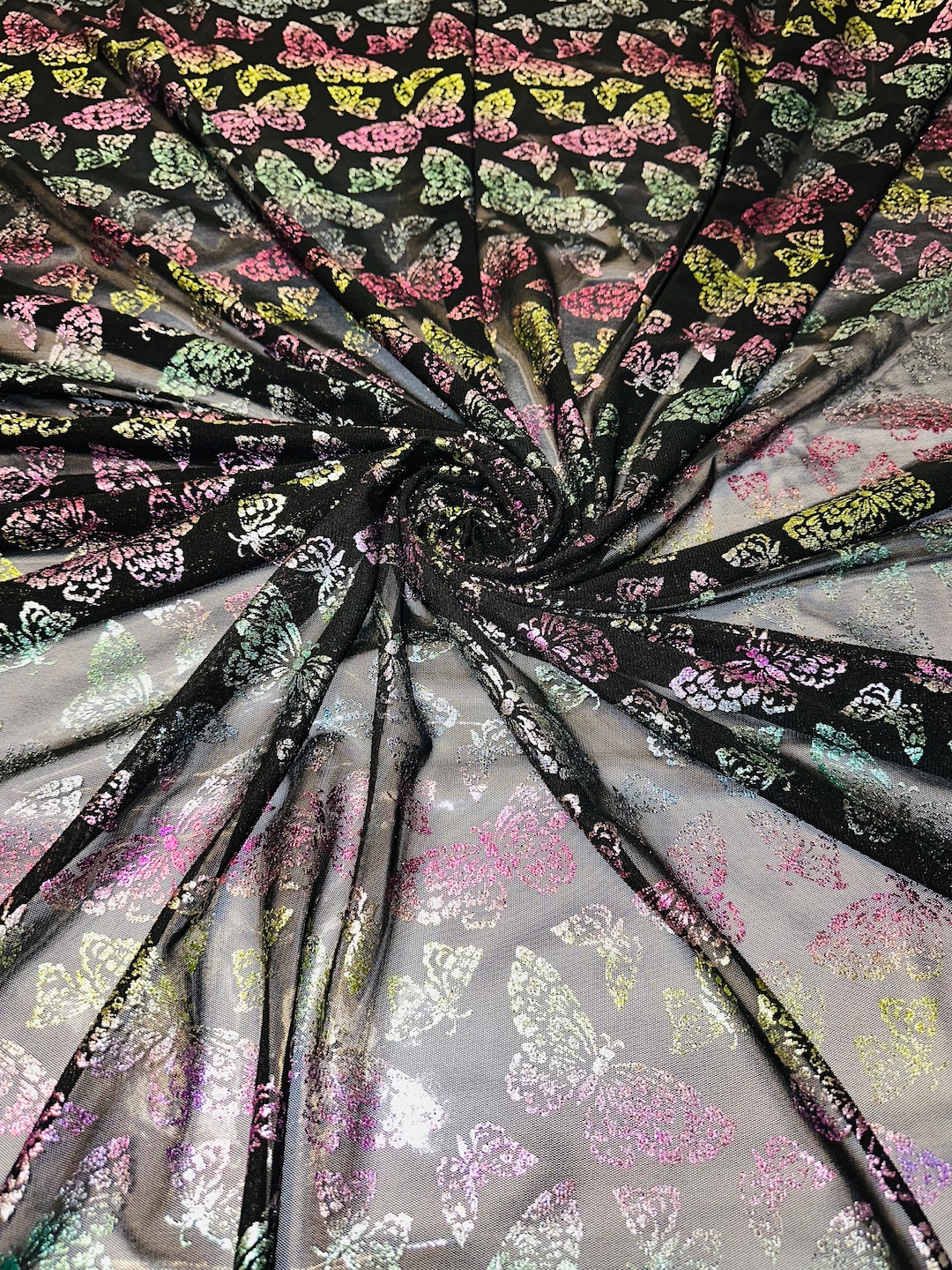 New Luxury Butterfly Design Rainbow Pink on Power Mesh With Foil 4-way ...
