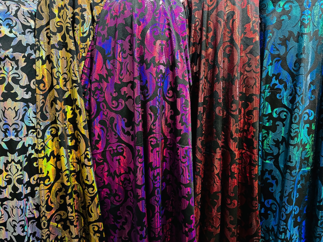 Luxury Damascus Design Hologram Metallic Nylon Spandex 4-way Stretch 58 ...