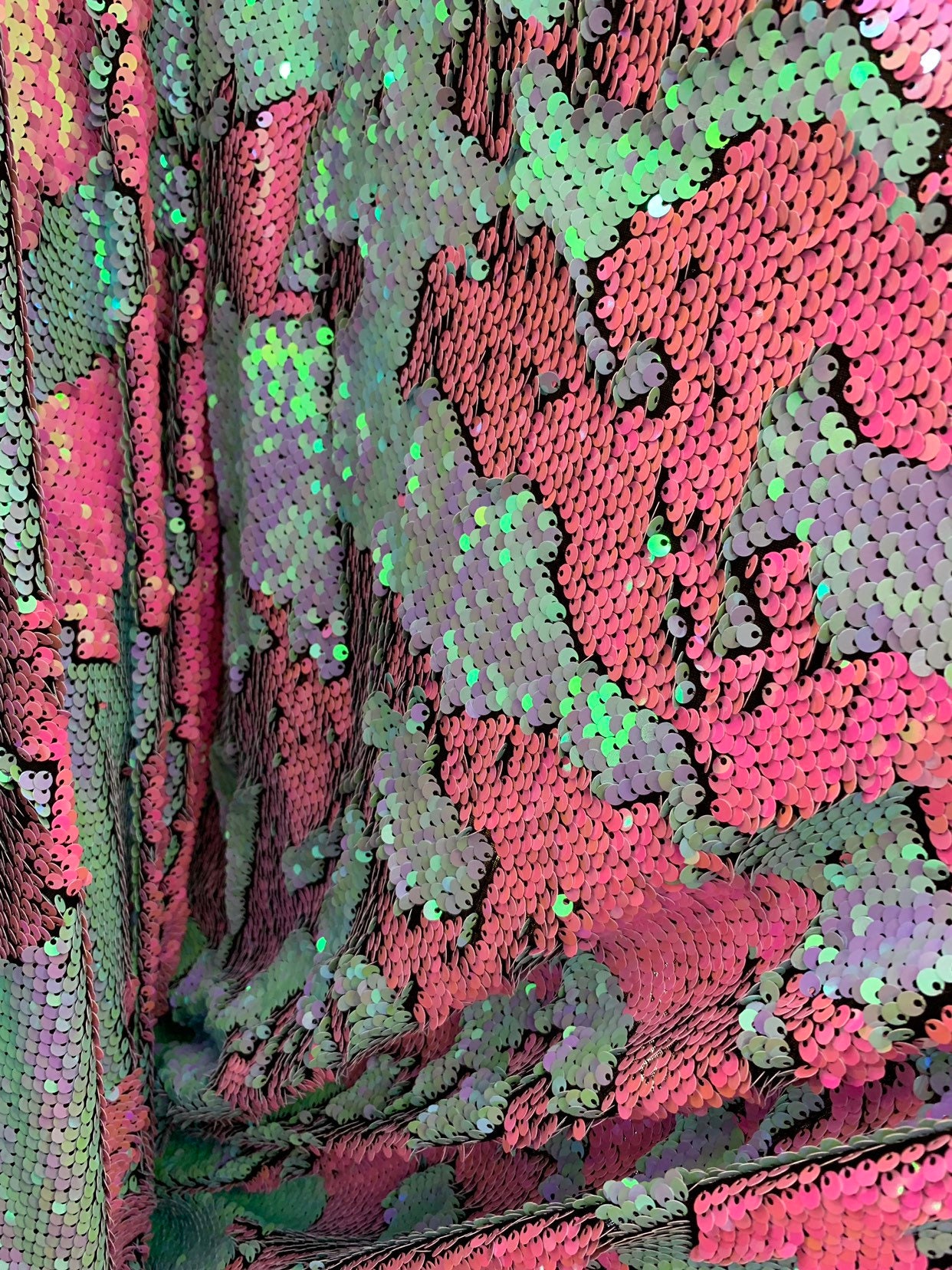 New mermaid reversible sequins aqua/ coral pink Iridescent | Etsy