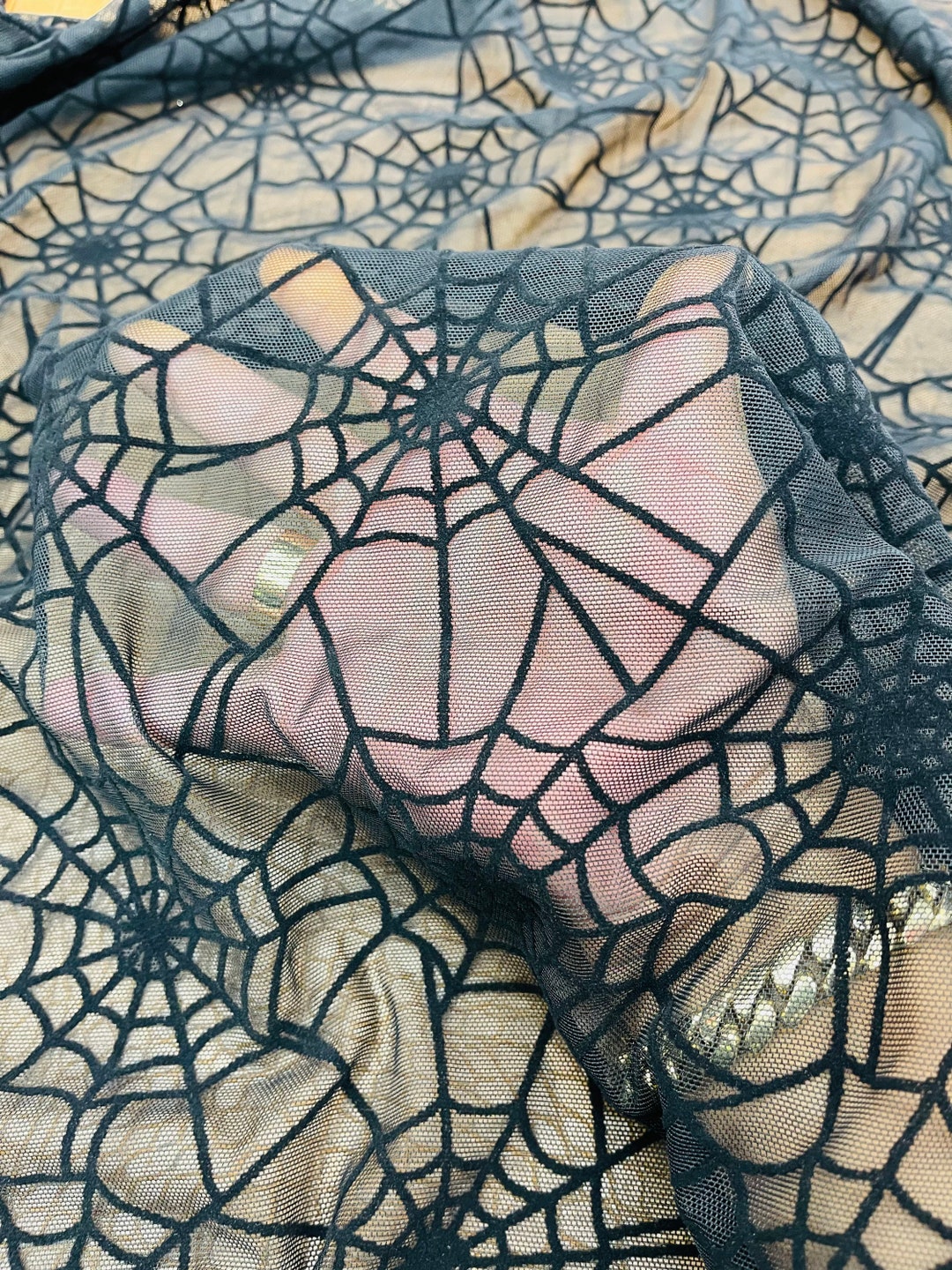 Spiderweb Design Best Quality of Stretch Power Mesh With Black Flocking ...
