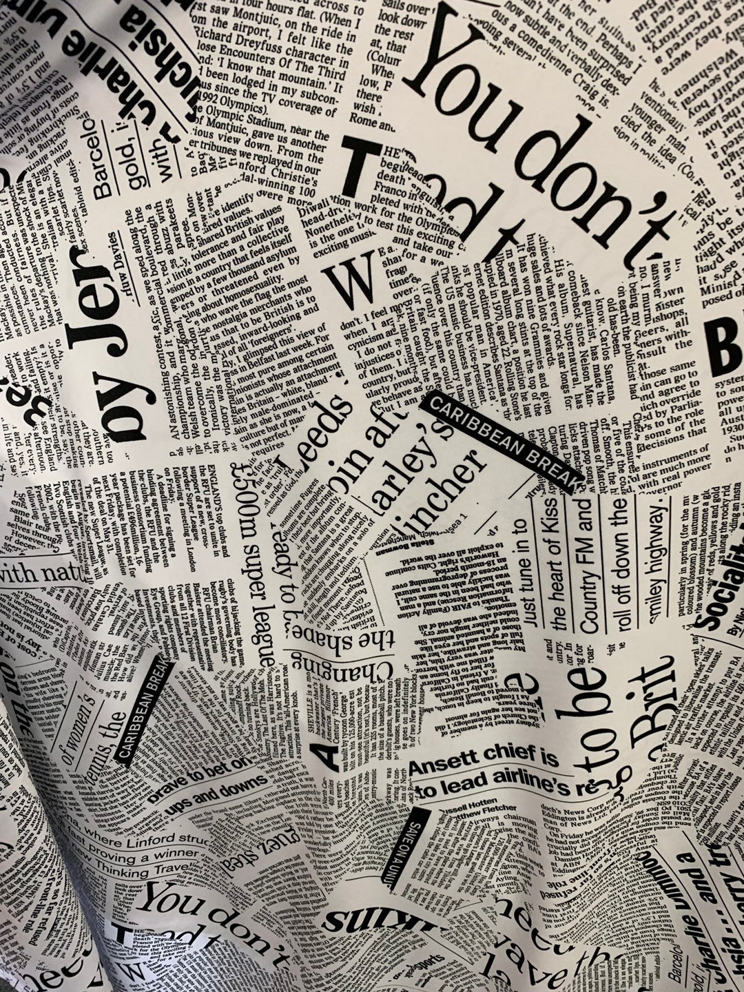 New Heavy Print Nylon Spandex News Paper Design 4way Stretch 58/60 ...