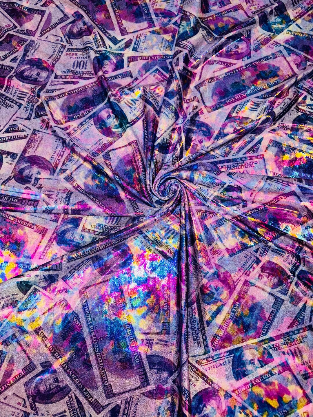 New 100dlls Bill Money Design Iridescent Hologram Purple Metallic Nylon ...