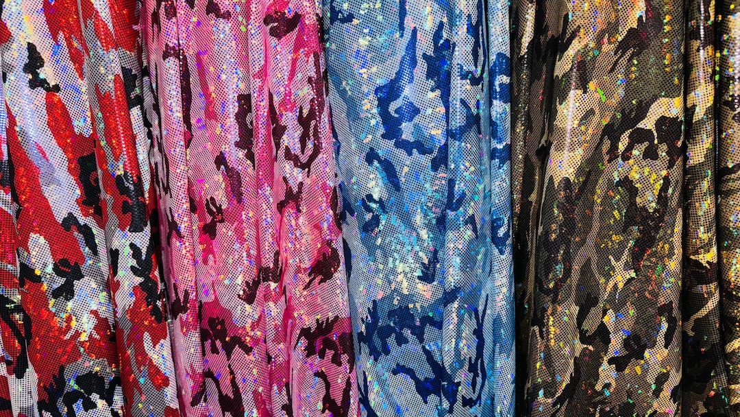 Deluxe Camouflage Design on Shattered Glass Metallic Nylon Spandex 4 ...