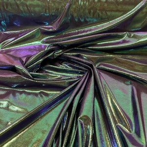 New Oil Slick Iridescent Blue Green Hologram Metallic Nylon Spandex 4 ...
