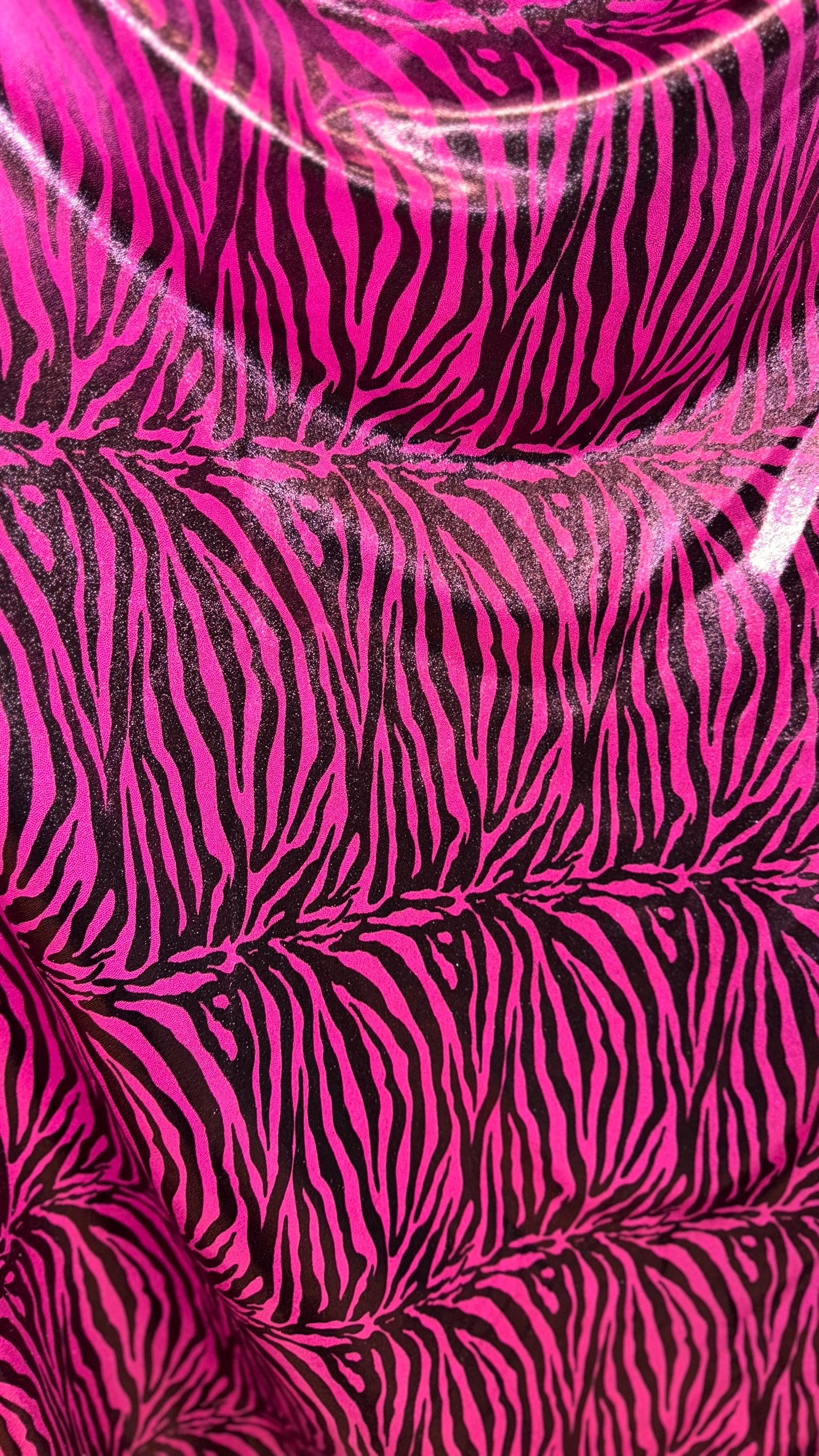 Exotic Zebra Design Metallic Nylon Spandex With All Over Foil 4-way ...