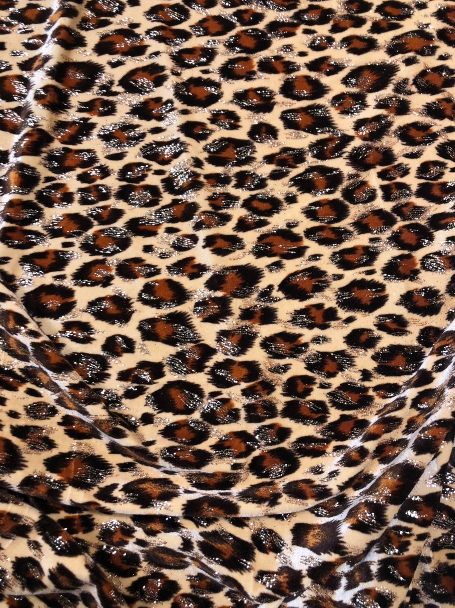Leopard Design With Gold Glitter Print on Velvet 420gsm 4way Stretch 58 ...