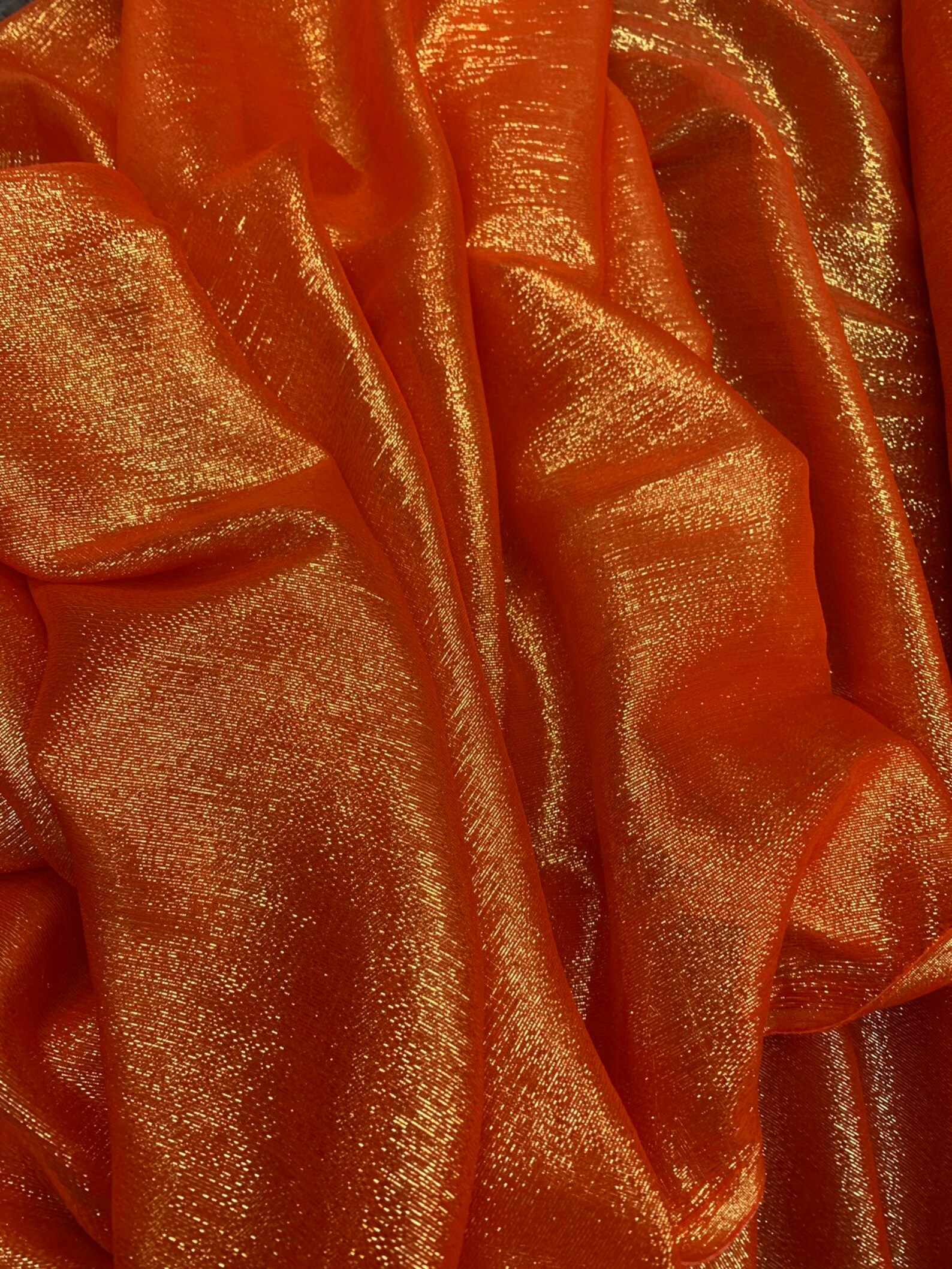 Silk metallic chiffon orange/gold 2way Stretch 44/45 | Etsy