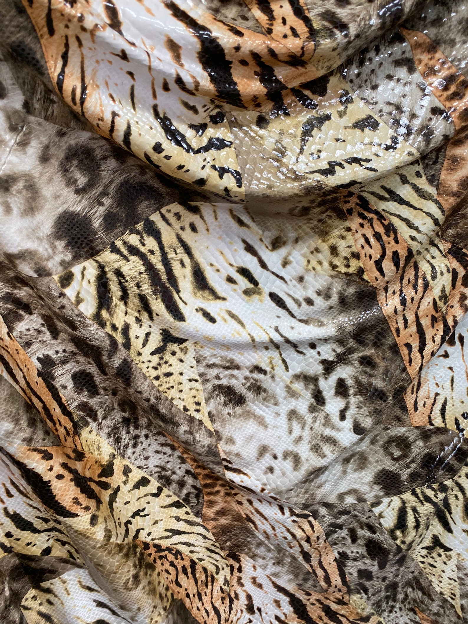 New Exotic Multi Animal Print Taupe Multicolor With Clear Foil Print on ...