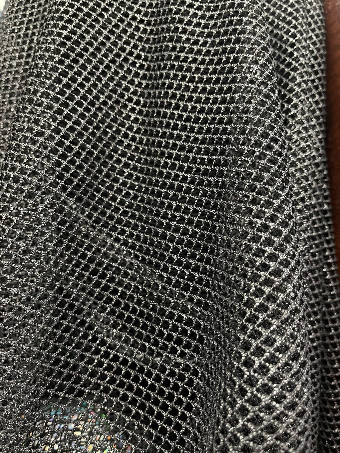 Metallic fishnet Black/Silver 2-way stretch 58/60 Sold by the | Etsy