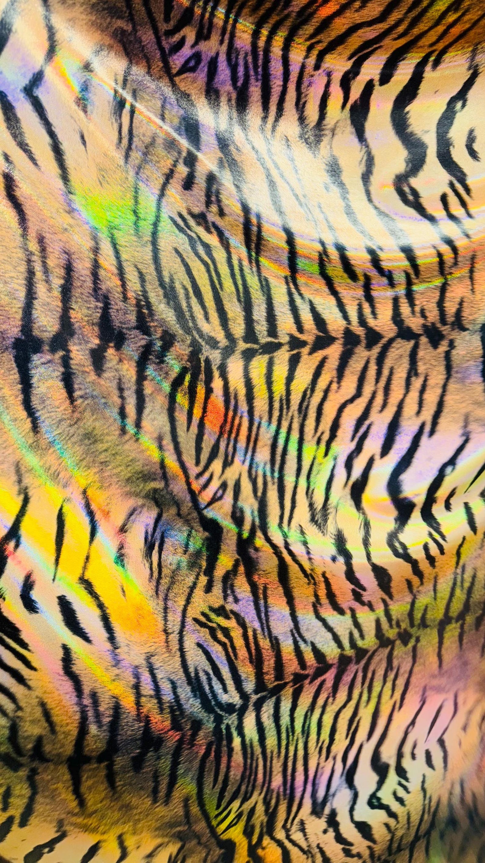 NEW Tiger Design on Iridescent Oil Slick Metallic Hologram Nylon ...