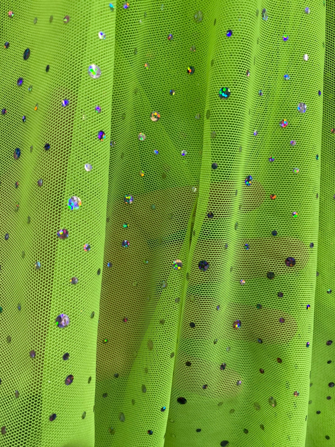 New Power Mesh Neon Green With Hologram Sequins All Over 4-way Stretch ...