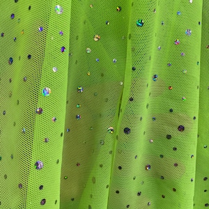 New Power Mesh Neon Green With Hologram Sequins All Over 4-way Stretch ...
