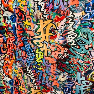 Graffiti Design Multicolor Print on Poly Cotton Spandex Light Weight 4 ...