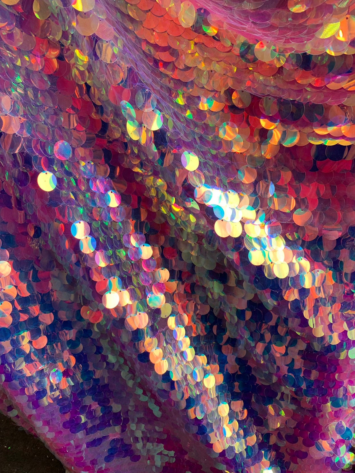 New Iridescent Pink Sequins Big Paillette Seq on Stretch Mesh 2-way 58/ ...