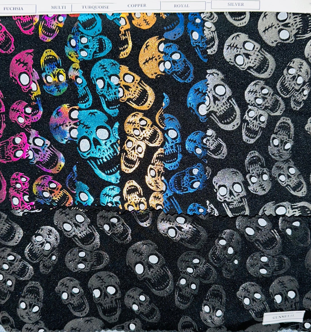 Luxury Laughing Skulls Design Metallic Nylon Spandex With Foil 4-way ...
