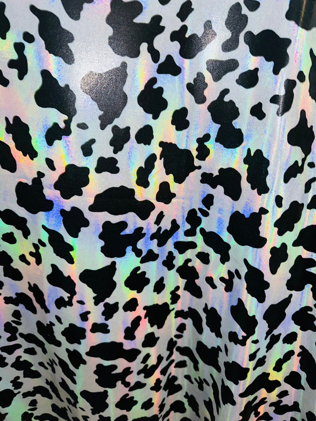 Luxury Cow Design on Hologram Metallic Nylon Spandex 4-way Stretch 58/ ...