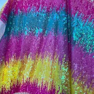 Rainbow Sequins Luxury Sequins Embroidered on Stretch Mesh 2-way 58/60 ...
