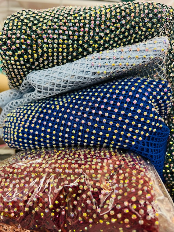 New Luxury Rhinestone Stretch Mesh Fabric All Over 4-way | Etsy