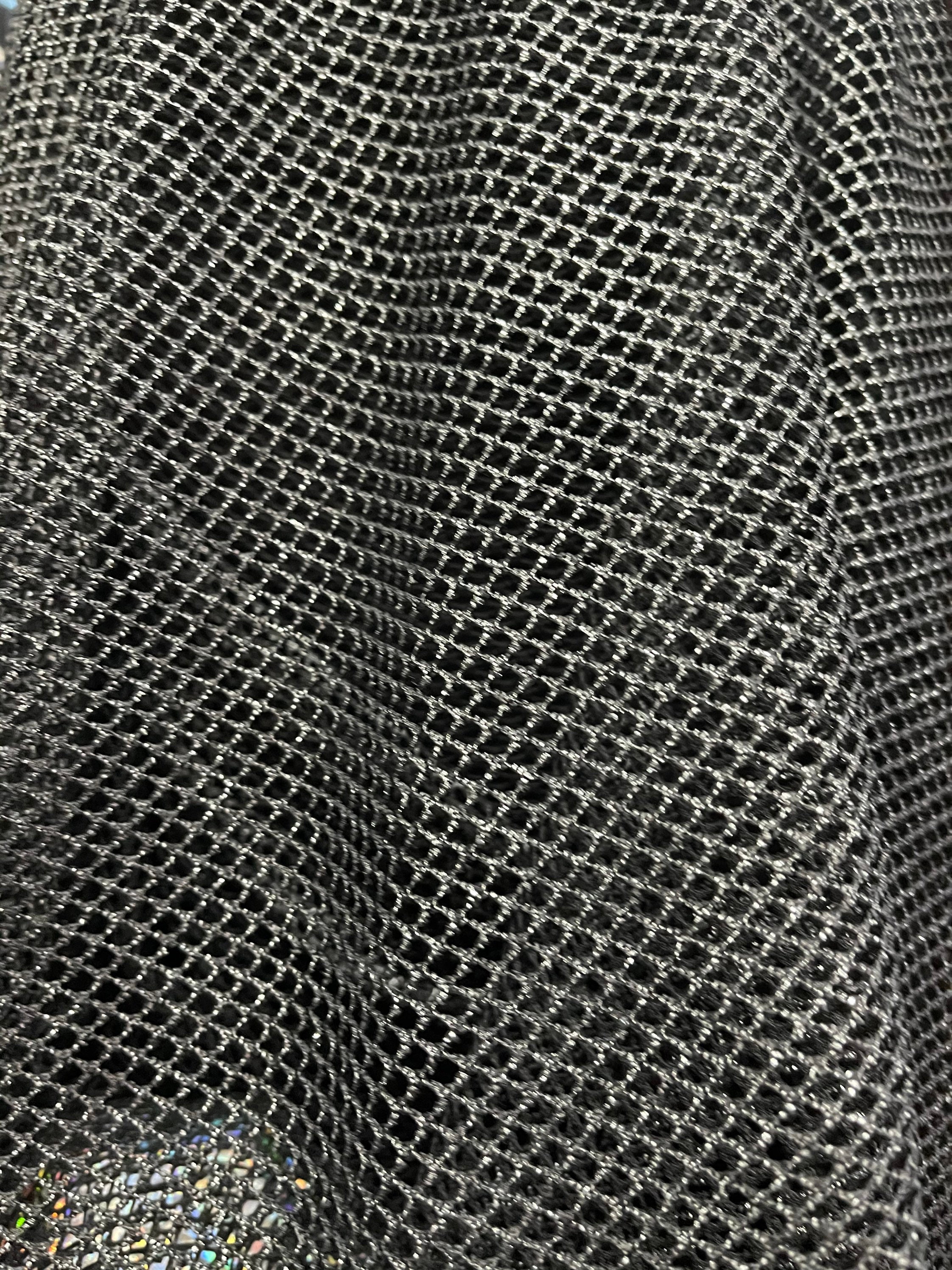 Metallic fishnet Black/Silver 2-way stretch 58/60 Sold by the | Etsy