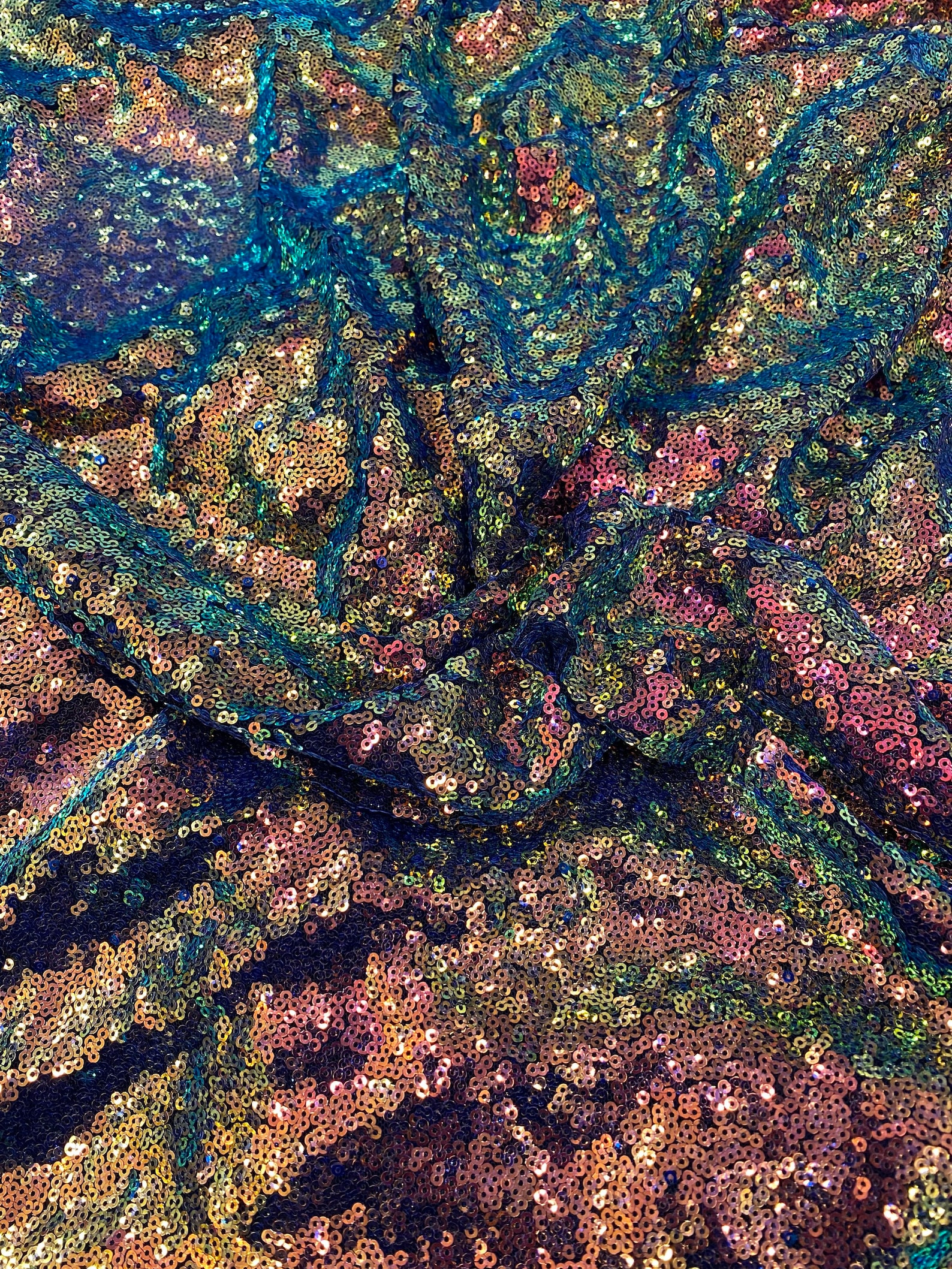 New Cosmic Iridescent Sequins Sapphire Bronze Color on Stretch Mesh 2 ...