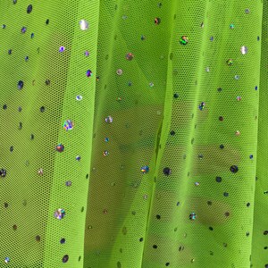 New Power Mesh Neon Green With Hologram Sequins All Over 4-way Stretch ...