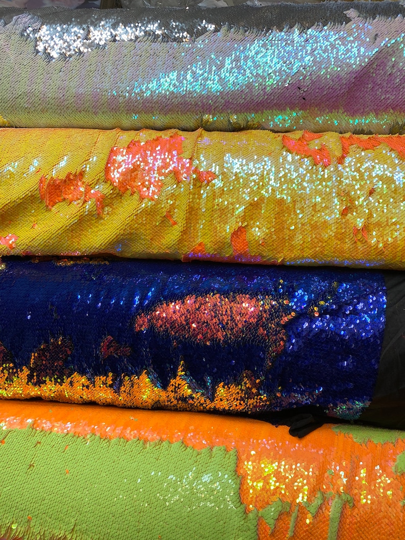 New Luxury Iridescent Mermaid Sequins on Spandex Base 2-tone Sequins 2 ...