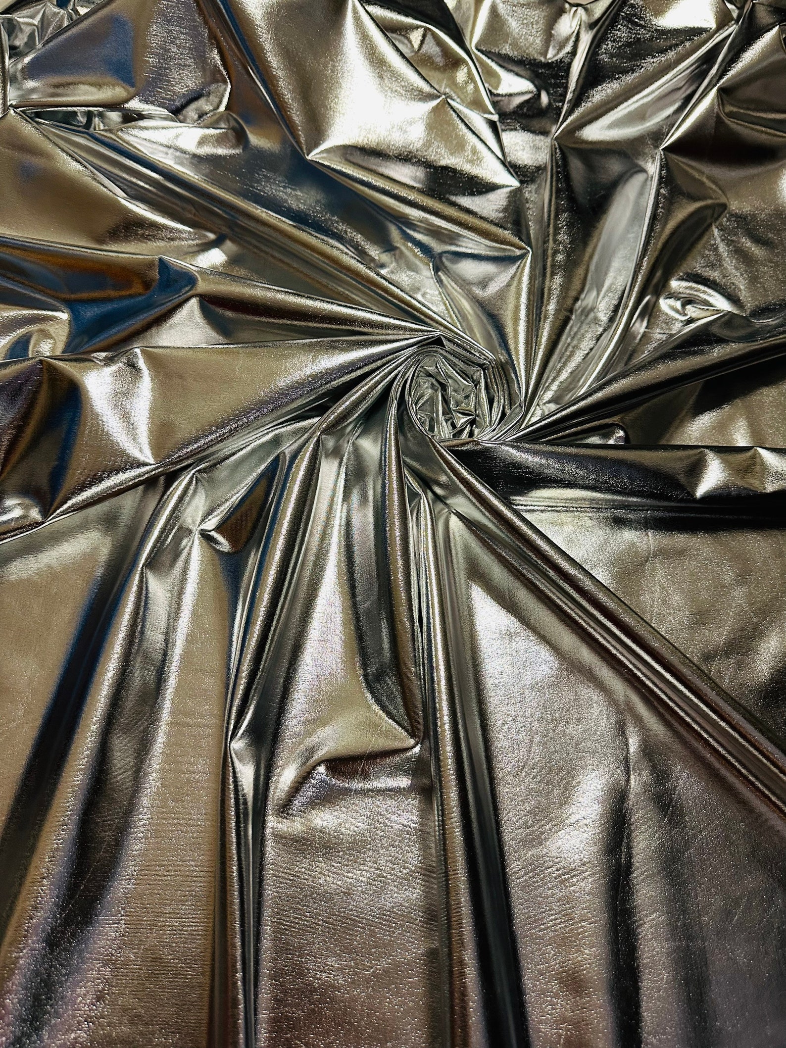 Super Shiny All Over Foiled Silver Metallic Lame Poly Spandex 4-way ...