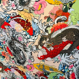 New Japanese Tattoo Design Print on Poly Spandex Light Weight 2-way ...