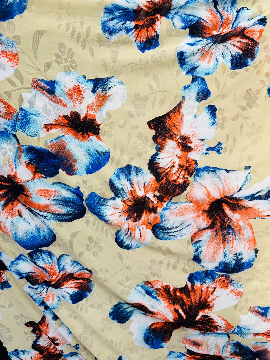 Cattleya Orchid Flower Design Print on Burnout Mesh 4-way Stretch 58/60 ...
