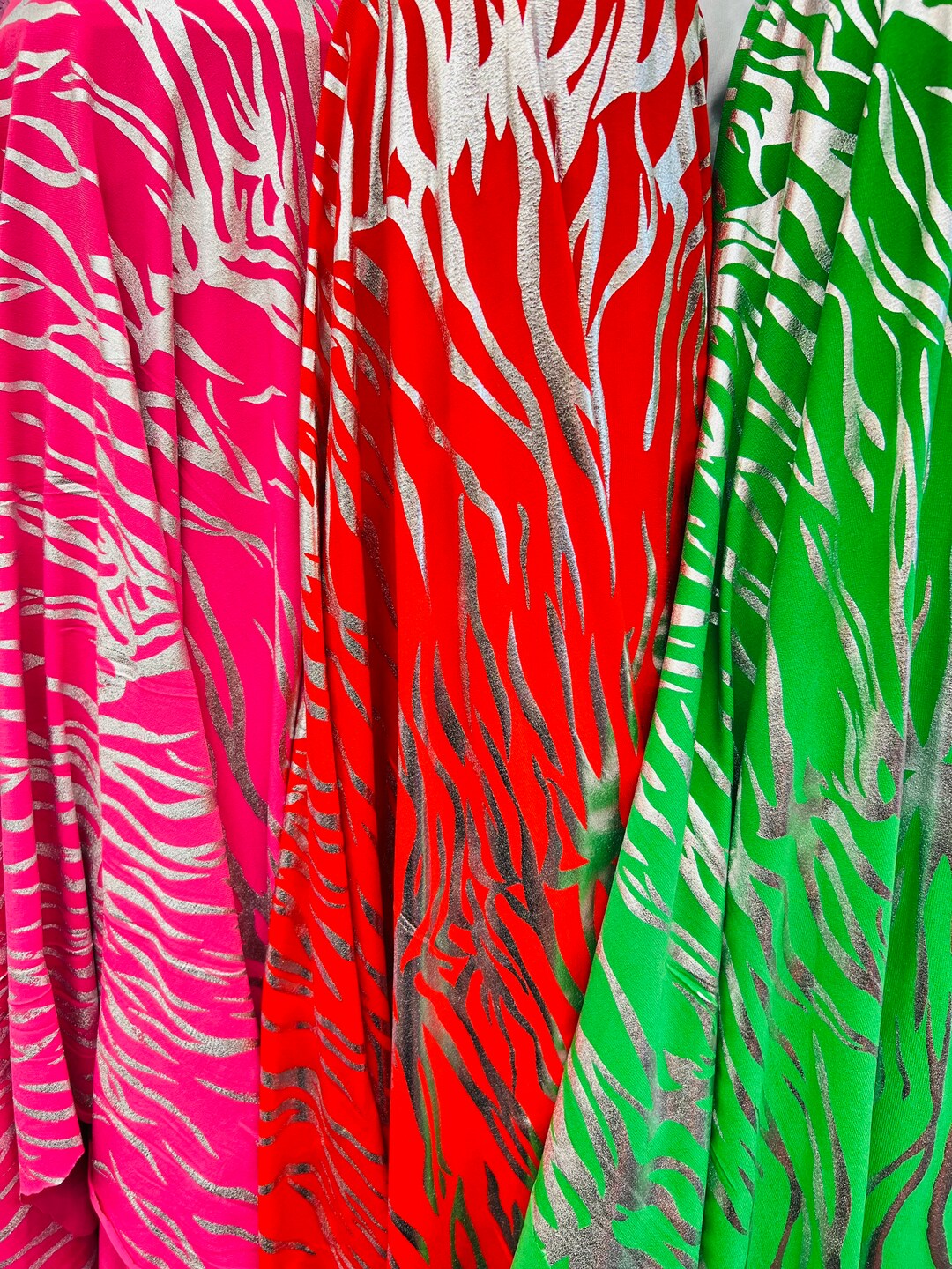 New Exotic Zebra Design Print on Poly Spandex With Foil 2-way Stretch ...