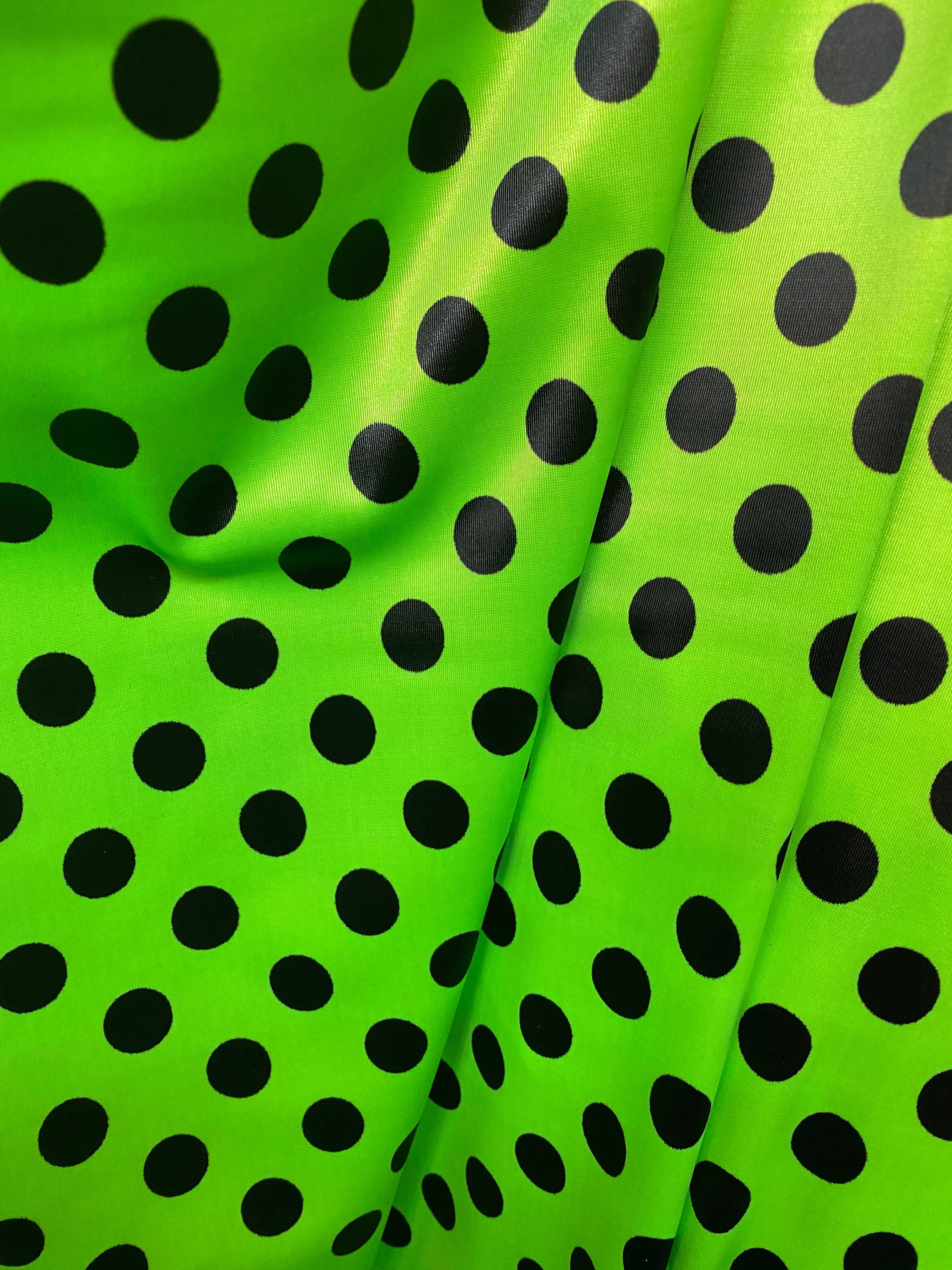 New Polka Dots Design Neon Lime Green With Black Dots Nylon Spandex 4 ...