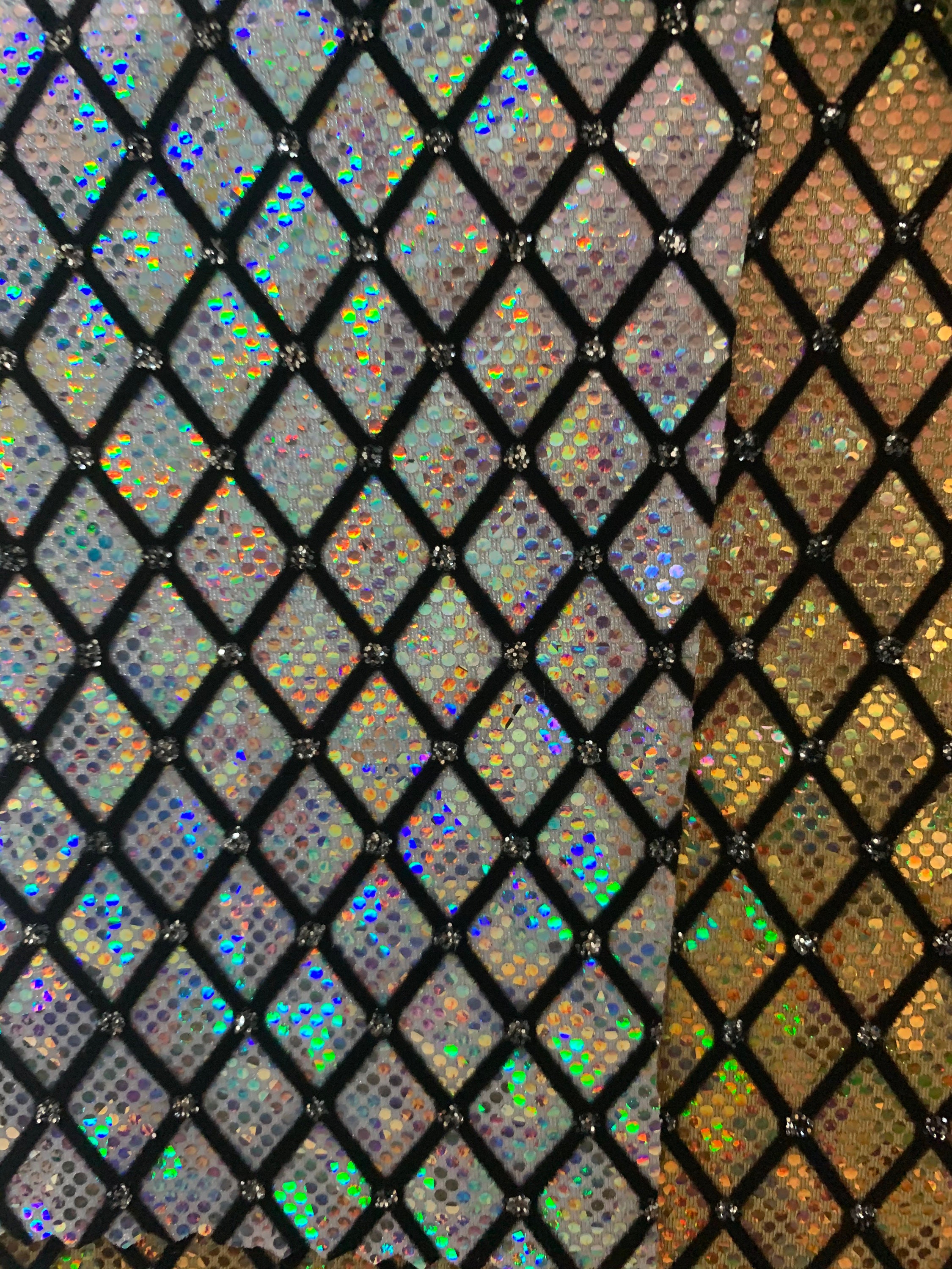 New Diamond Design Metallic Nylon Spandex Shatter Glass With Flocking ...