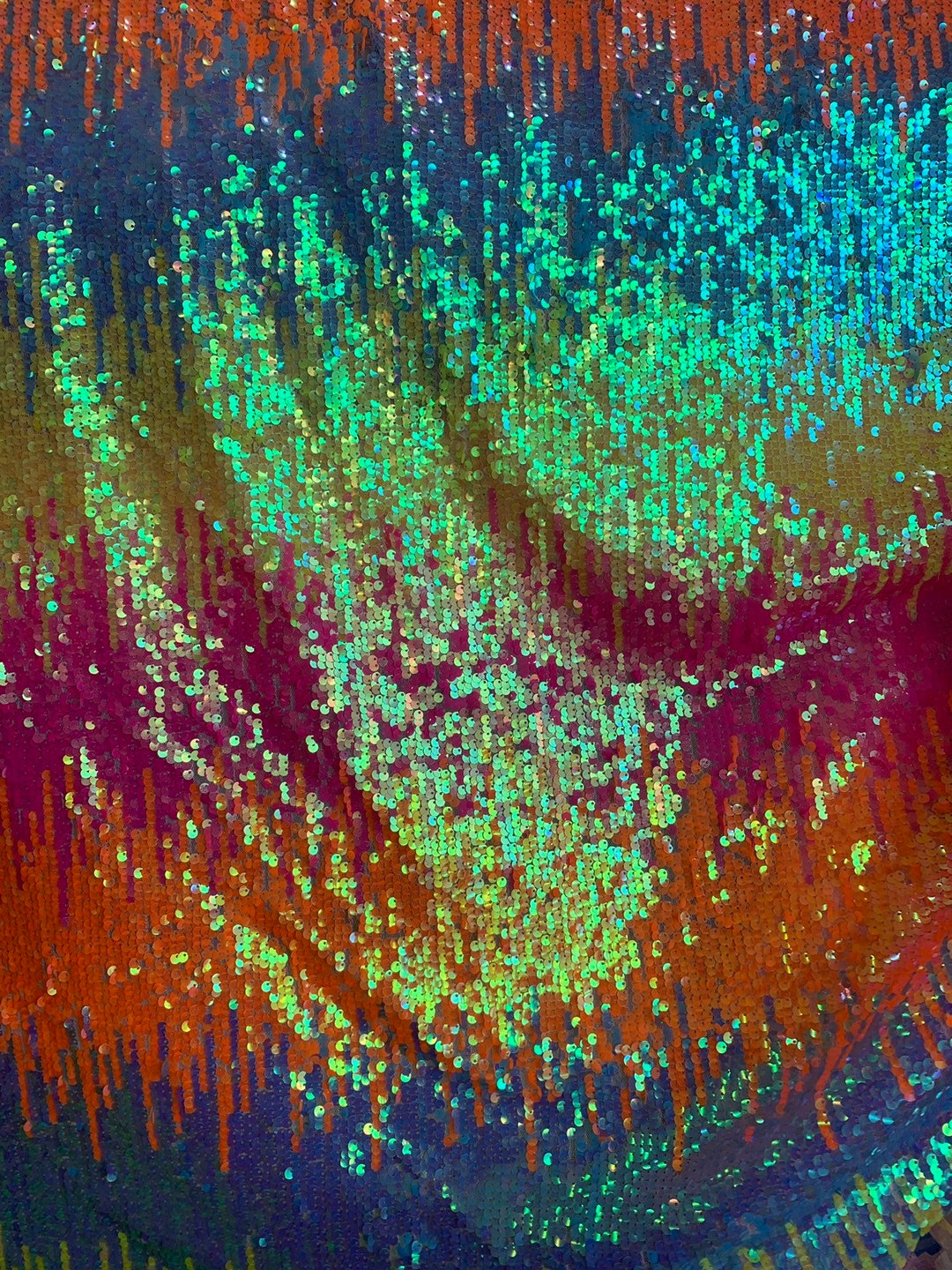 New Iridescent Rainbow Sequins All Over on Stretch Mesh 2way 58/60 ...