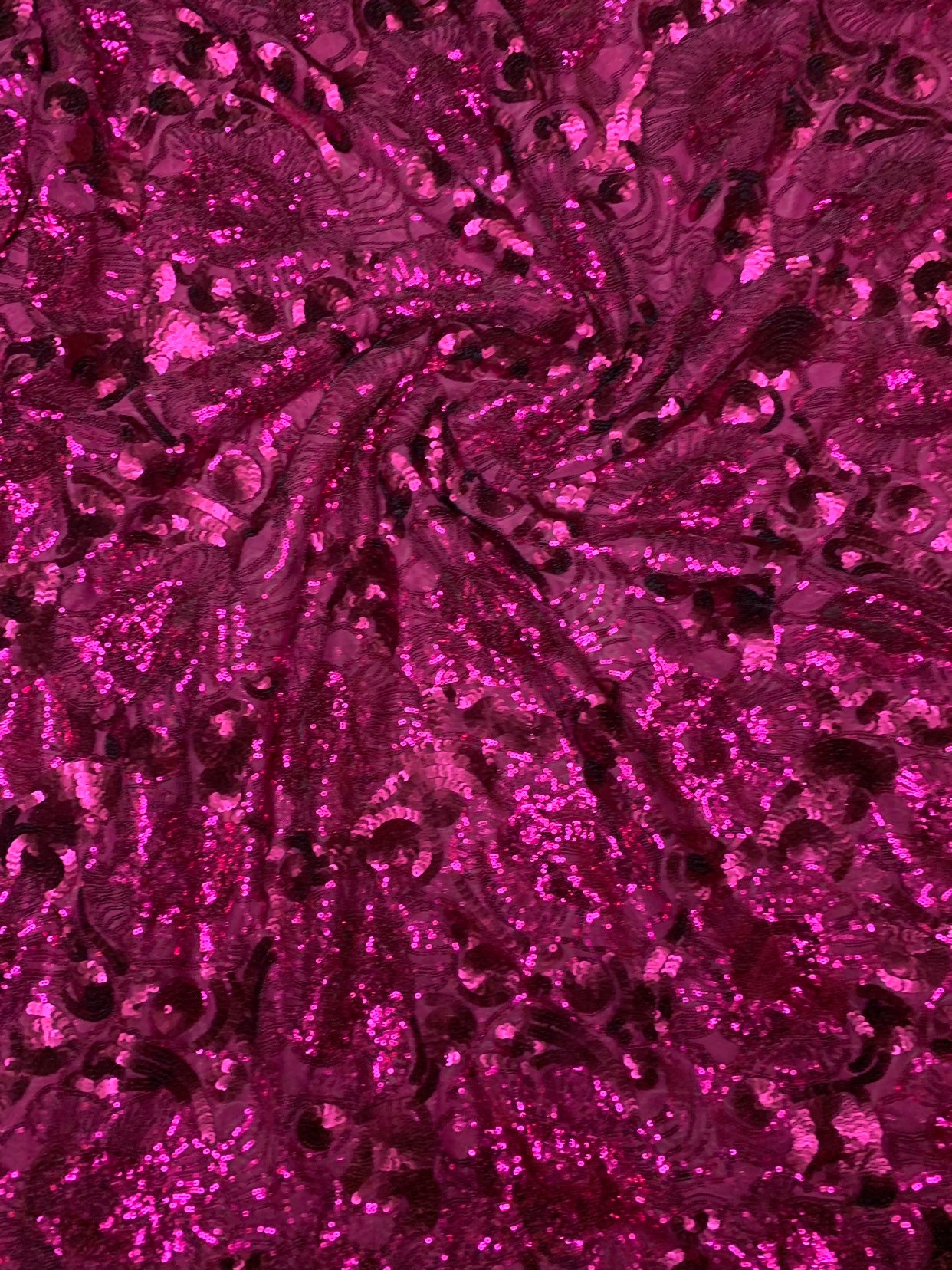 New flower design magenta color multi sequins on stretch mesh | Etsy